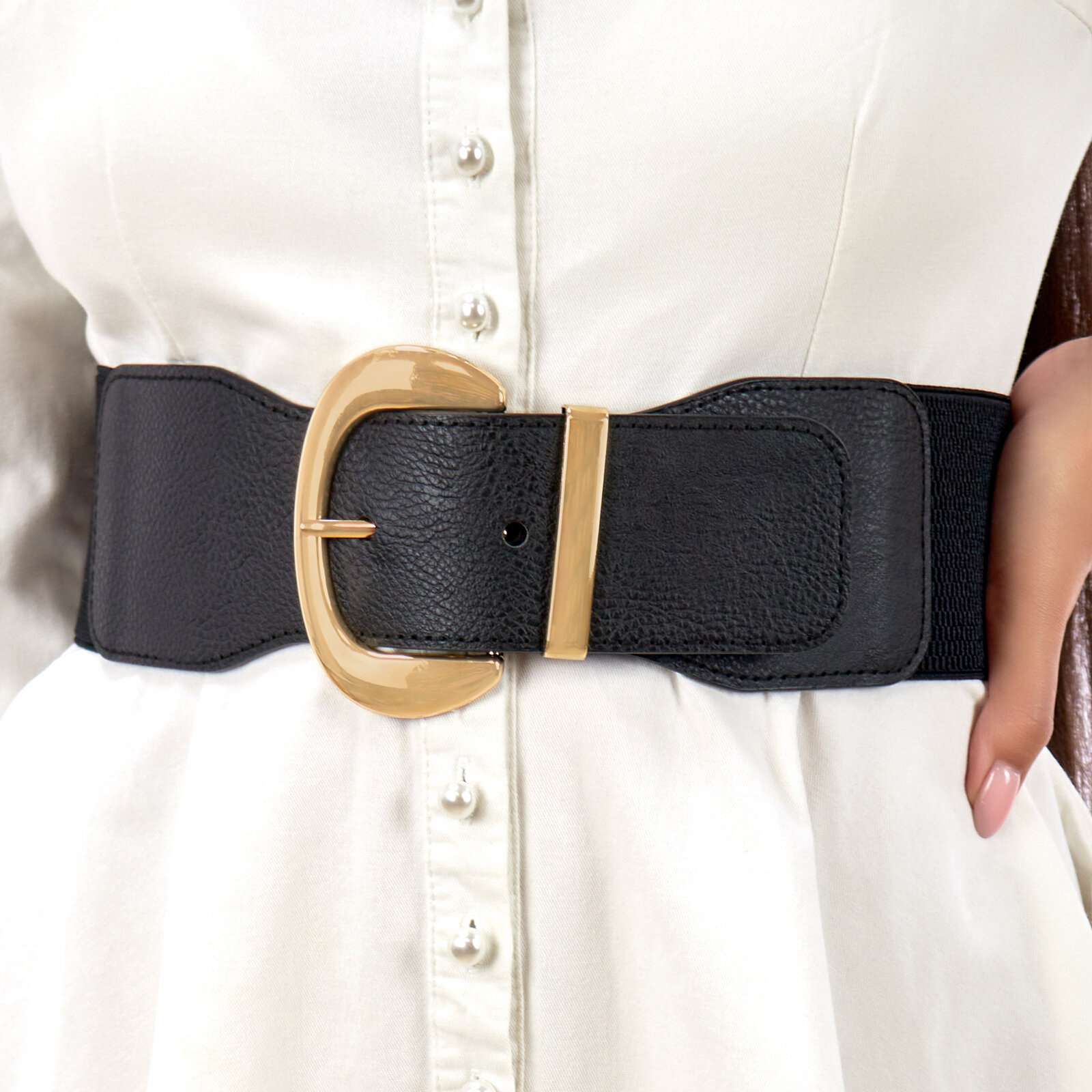 PASEK DAMSKI gumowy PAS ELASTYCZNY szeroki klamra | Sklep z biżuterią Iloko.pl